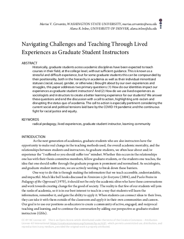 (PDF) Navigating Challenges and Teaching Through Lived Experiences as ...
