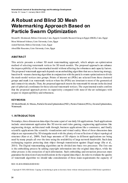 (PDF) Blind 3D Mesh Watermarking via Particle Swarm Optimization