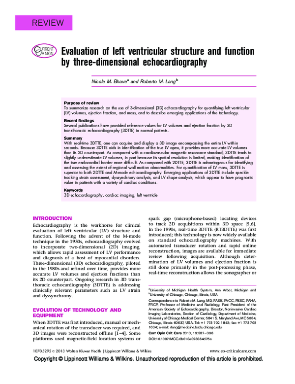 (PDF) Evaluation of Left Ventricular Structure and Function using 3D ...