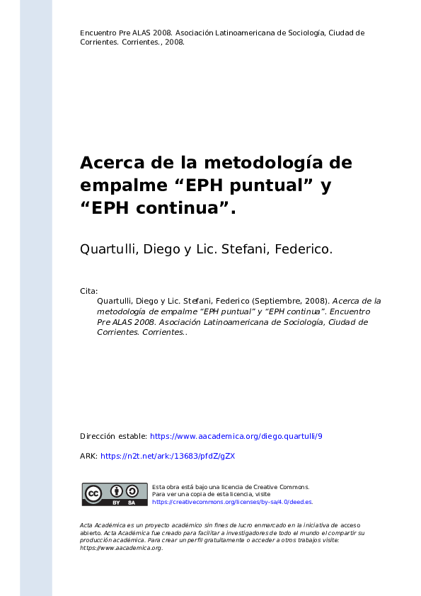 (PDF) Acerca de la metodología de empalme “EPH puntual” y “EPH continua”