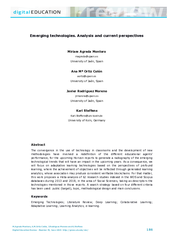 (PDF) Emerging technologies. Analysis and current perspectives