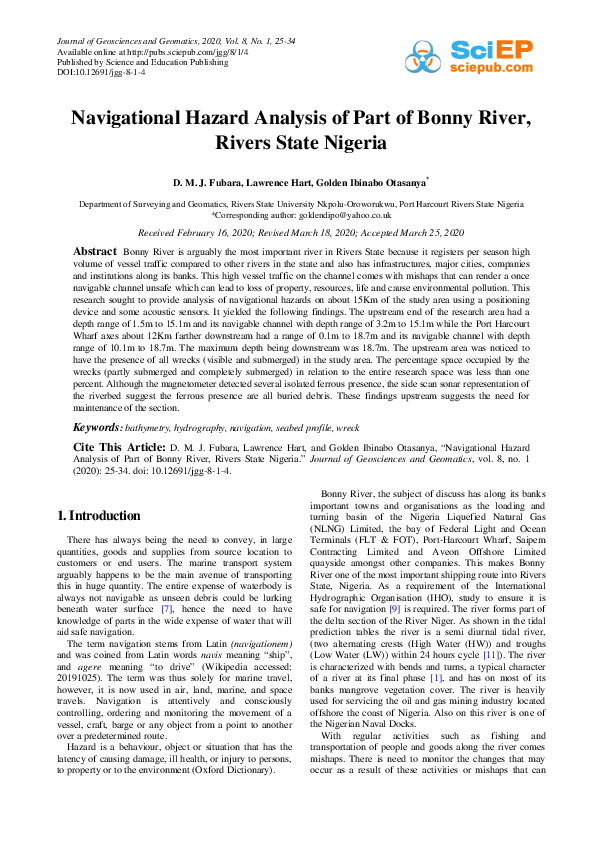 (PDF) Navigational Hazard Analysis of Part of Bonny River, Rivers State ...