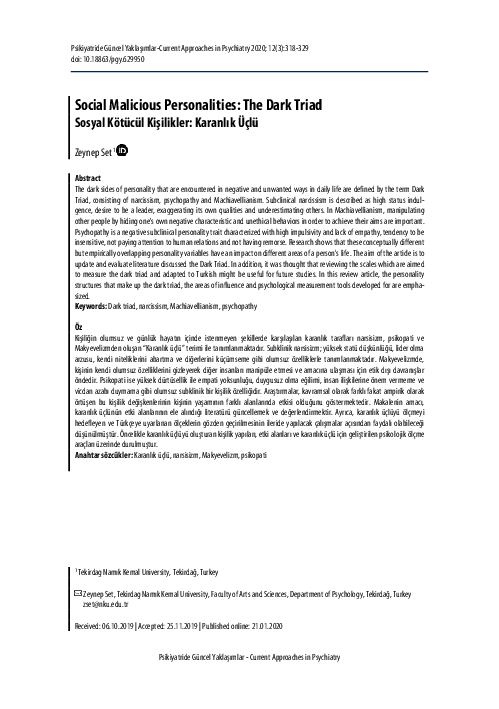 (PDF) Social Malicious Personalities: The Dark Triad