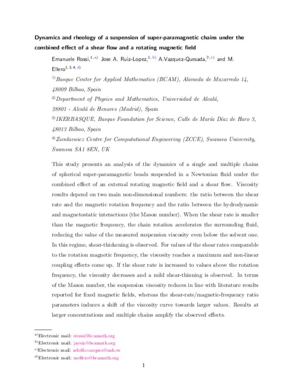 (PDF) Dynamics and rheology of a suspension of super-paramagnetic chains under the combined ...