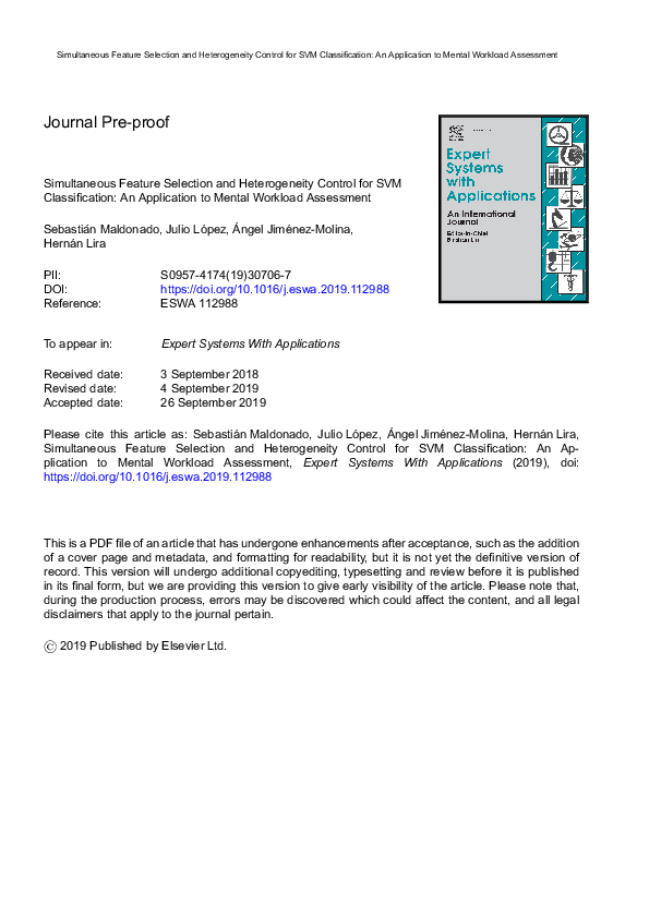 Pdf Simultaneous Feature Selection And Heterogeneity Control For Svm 