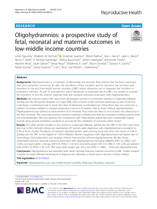 (PDF) Oligohydramnios: a prospective study of fetal, neonatal and ...