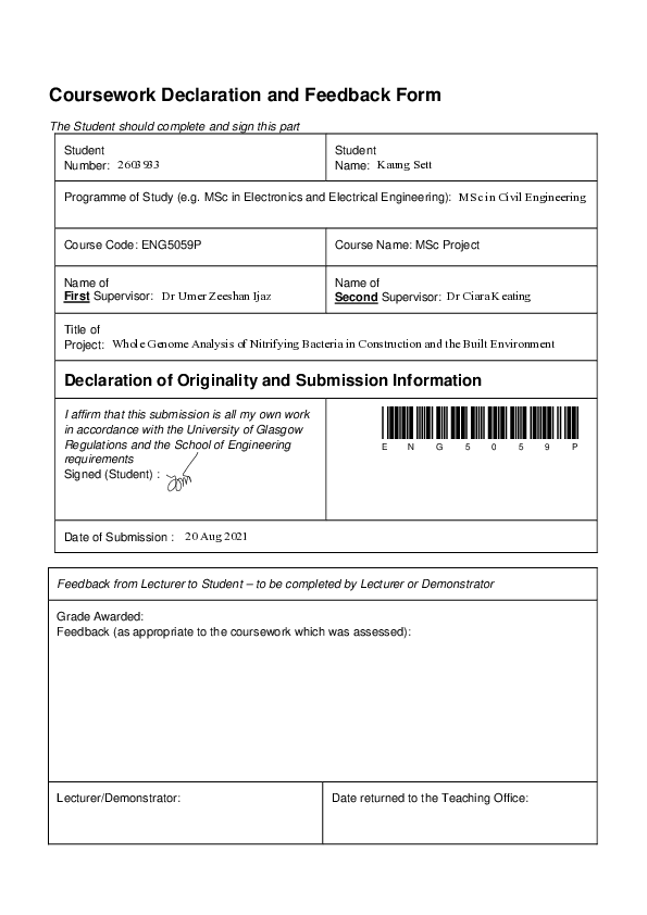 (PDF) Coursework Declaration and Feedback Form