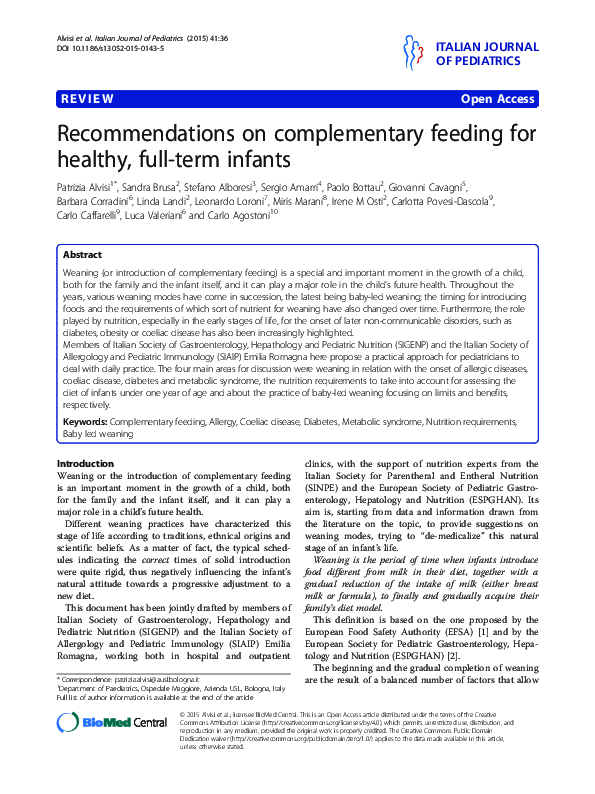 (PDF) Recommendations on complementary feeding for healthy, full-term ...