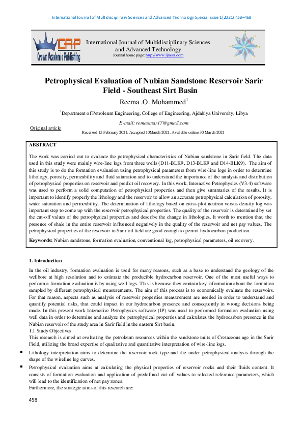 (PDF) Petrophysical Evaluation of Nubian Sandstone Reservoir Sarir ...