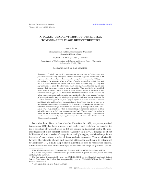 (PDF) A scaled gradient method for digital tomographic image reconstruction
