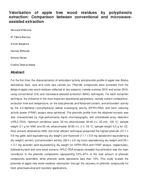 Pdf Valorization Of Apple Tree Wood Residues By Polyphenols Extraction Comparison Between