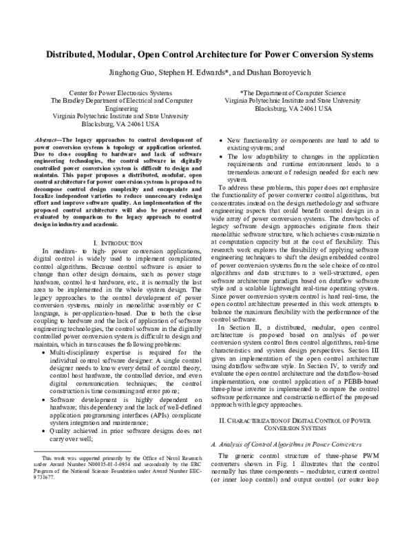 (PDF) Distributed, modular, open control architecture for power conversion systems