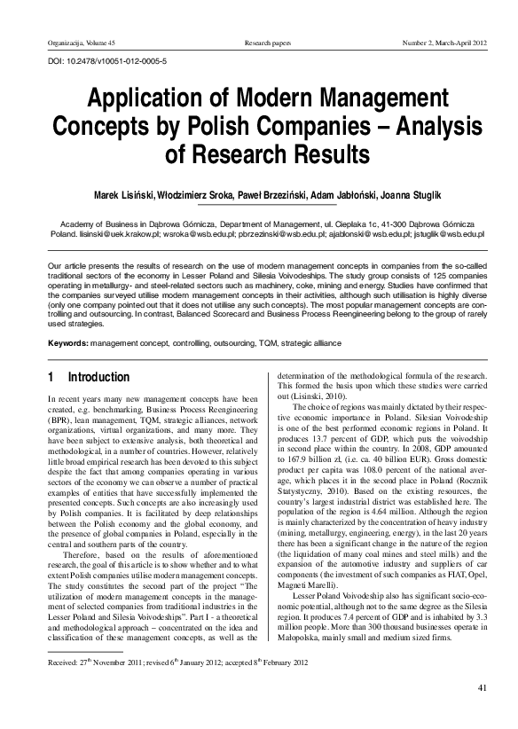 (PDF) Application of Modern Management Concepts by Polish Companies ...