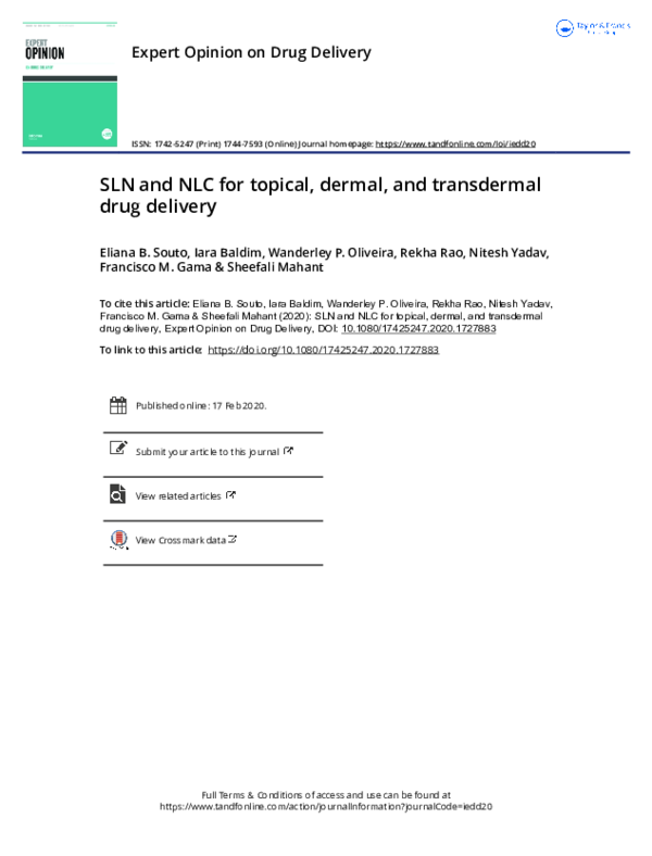 (PDF) SLN and NLC for topical, dermal, and transdermal drug delivery