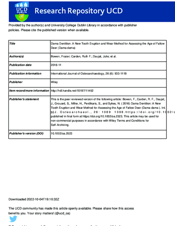 (PDF) DamaDentition: A New Tooth Eruption and Wear Method for Assessing ...
