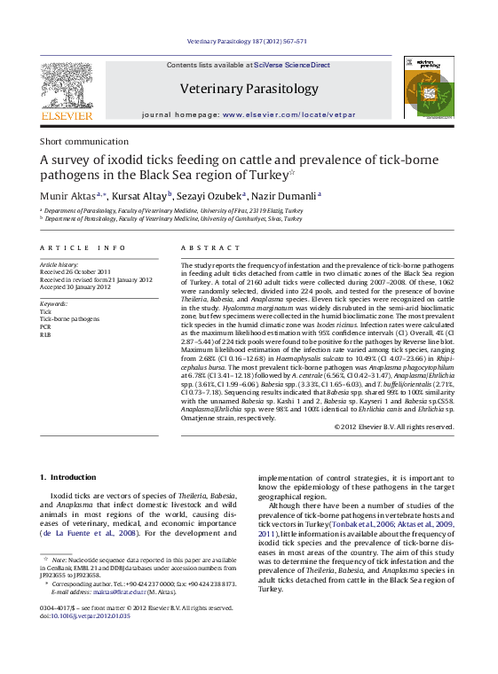(PDF) A survey of ixodid ticks feeding on cattle and prevalence of tick ...