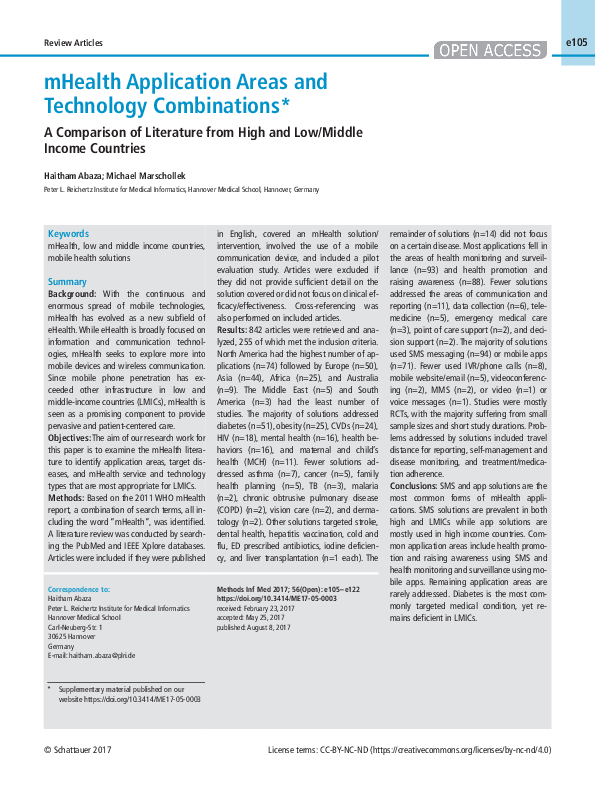 (PDF) mHealth Application Areas and Technology Combinations