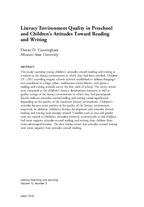 (PDF) Literacy Environment Quality in Preschool and Children's ...