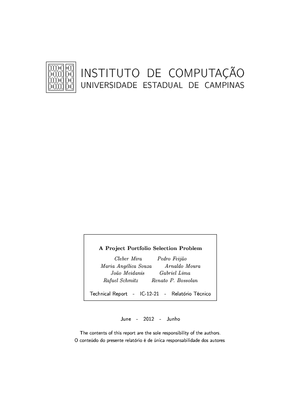 Pdf A Project Portfolio Selection Problem