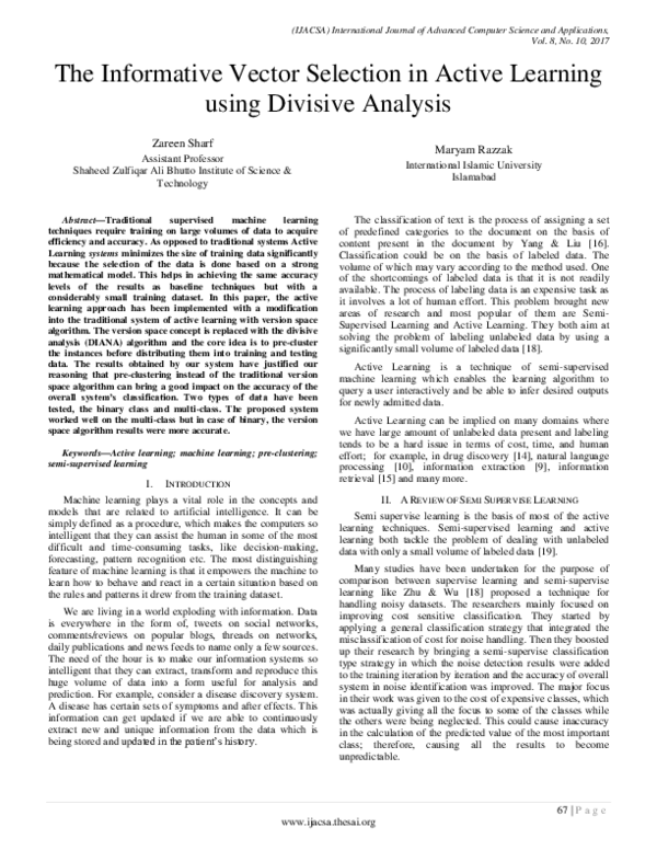 Pdf The Informative Vector Selection In Active Learning Using