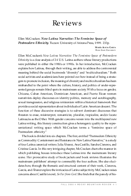 (PDF) New Latina Narrative: The Feminine Space of Postmodern Ethnicity