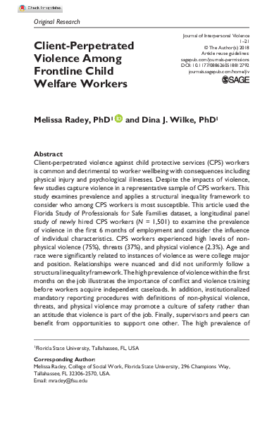 (PDF) Client-Perpetrated Violence Among Frontline Child Welfare Workers