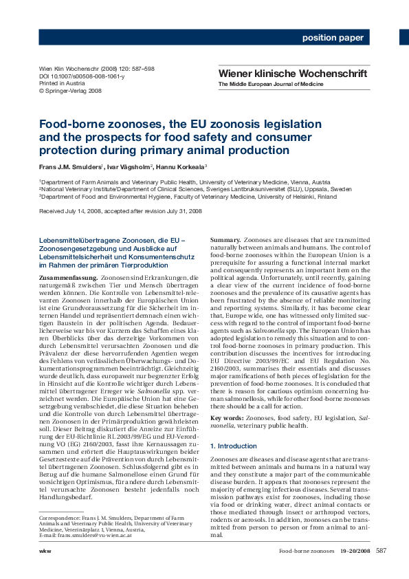 (PDF) Food-borne zoonoses, the EU zoonosis legislation and the ...