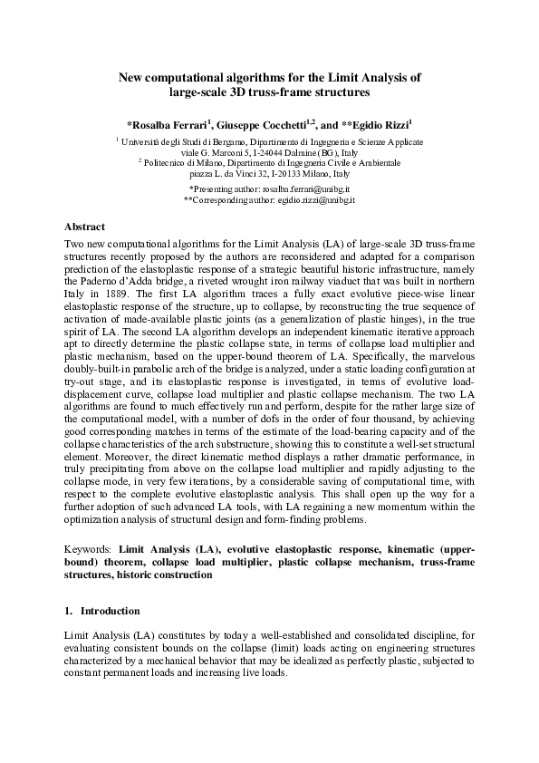 Pdf New Computational Algorithms For The Limit Analysis Of Large 2554