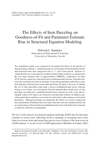 (PDF) The Effects of Item Parceling on Goodness-of-Fit and Parameter Estimate Bias in Structural ...