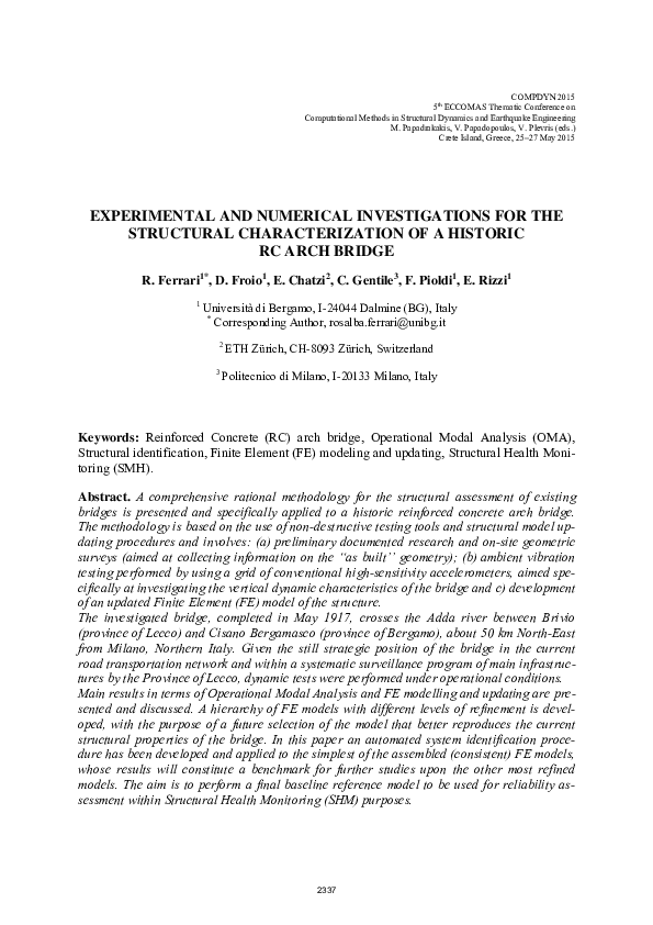 (PDF) Experimental and Numerical Investigations for the Structural Characterization of a ...