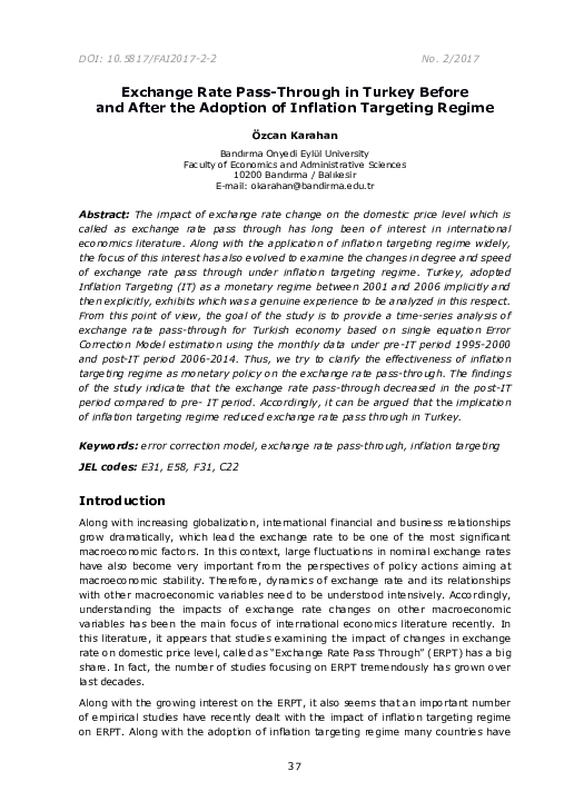 (PDF) Exchange Rate Pass-Through in Turkey before and after the ...