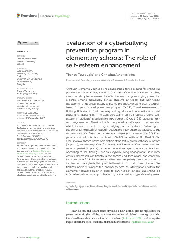 (PDF) Evaluation of a cyberbullying prevention program in elementary ...