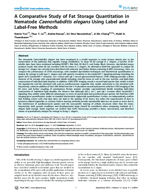 (PDF) A Comparative Study of Fat Storage Quantitation in Nematode ...