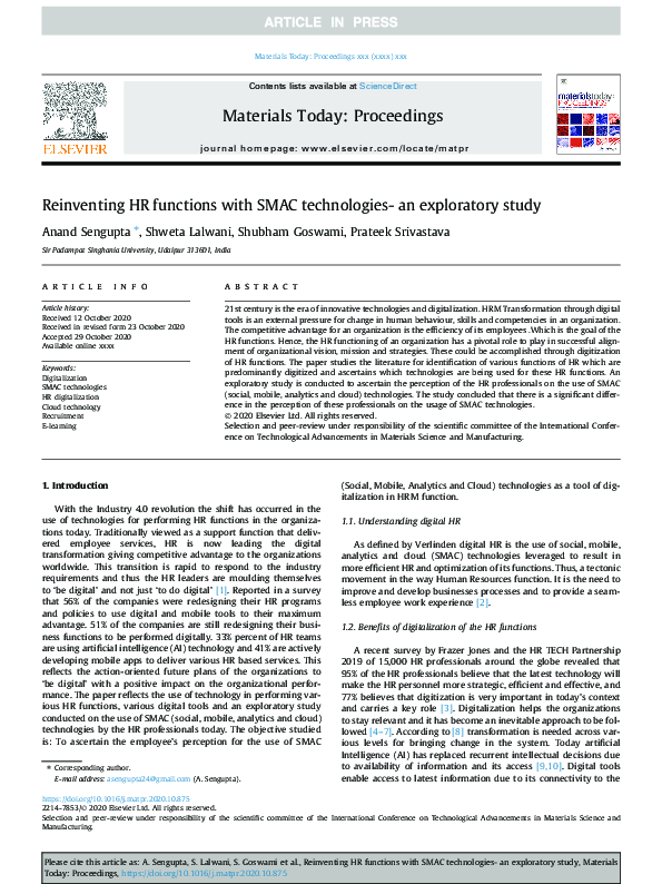 (PDF) Reinventing HR functions with SMAC technologies- an exploratory study