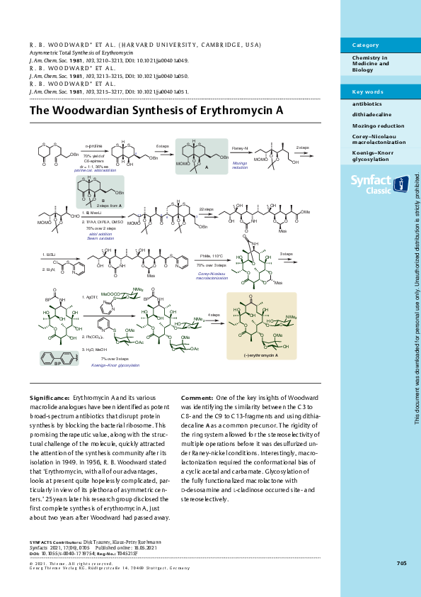(PDF) The Woodwardian Synthesis of Erythromycin A