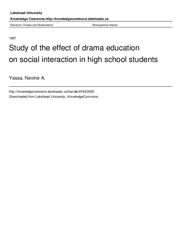 (PDF) Study of the Effect of Drama Education on Social Interaction in ...