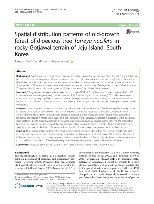 Pdf Spatial Distribution Patterns Of Old Growth Forest Of Dioecious Tree Torreya Nucifera In