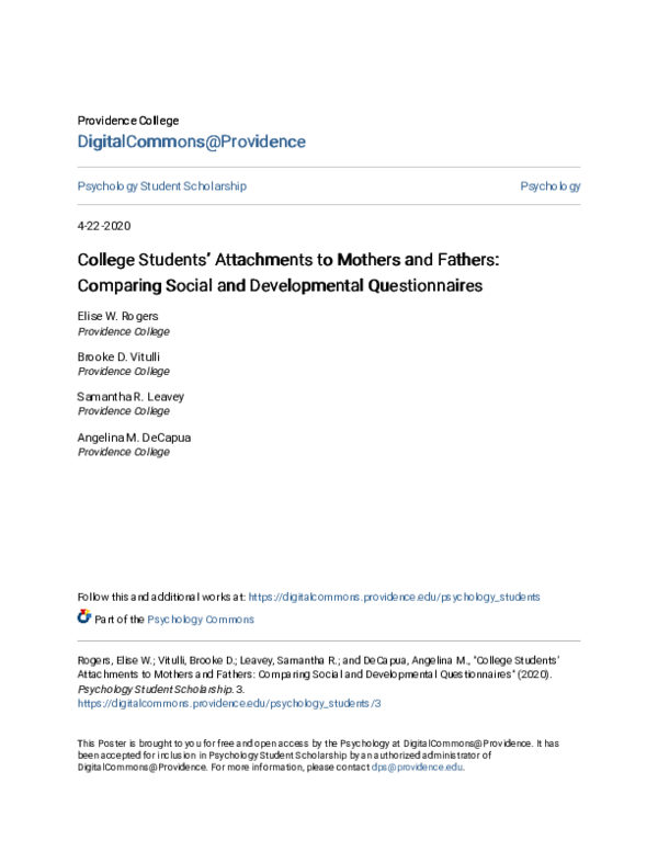 (PDF) College Students’ Attachments to Mothers and Fathers: Comparing ...