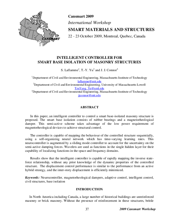 (PDF) Intelligent controller for smart base isolation of masonry structures