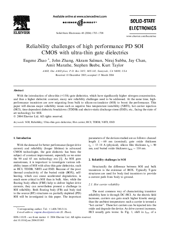 (PDF) Reliability challenges of high performance PD SOI CMOS with ultra-thin gate dielectrics ...