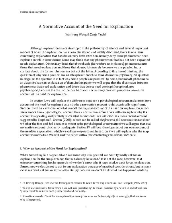 (PDF) A normative account of the need for explanation