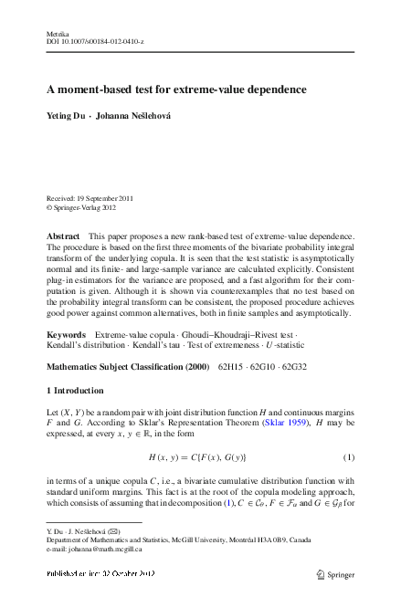 (PDF) A moment-based test for extreme-value dependence