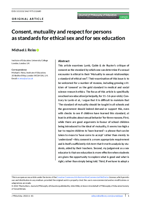 (PDF) Consent, mutuality and respect for persons as standards for ...
