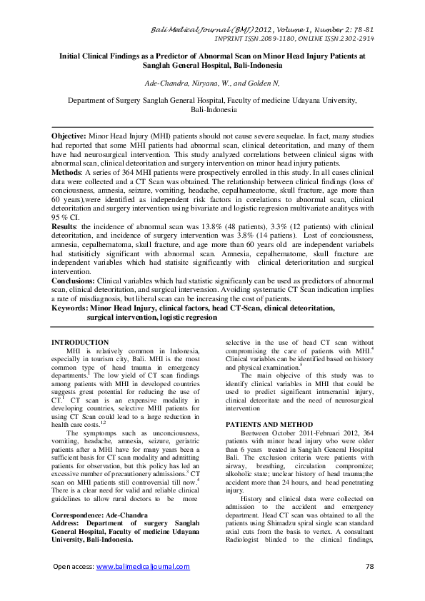 (PDF) Initial Clinical Findings as a Predictor of Abnormal Scan on ...