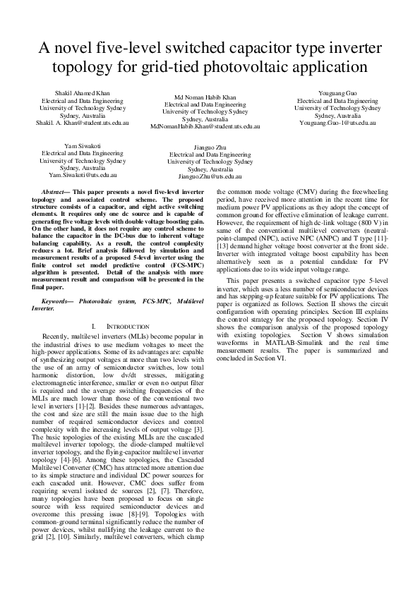 Pdf A Novel Five Level Switched Capacitor Type Inverter Topology For Grid Tied Photovoltaic