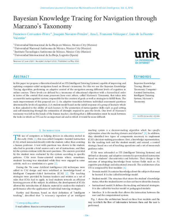 (PDF) Bayesian Knowledge Tracing for Navigation through Marzano's Taxonomy