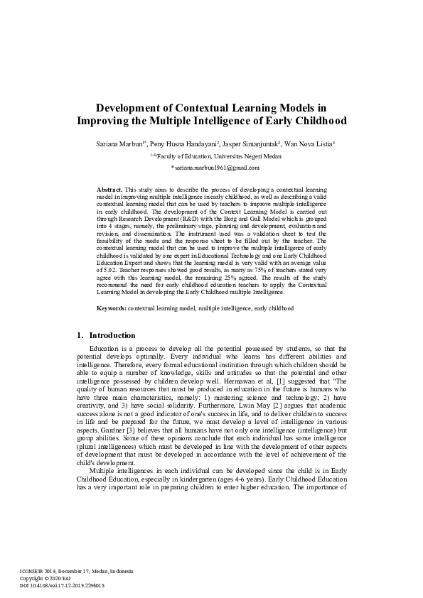 (PDF) Development of Contextual Learning Models in Improving the Multiple Intelligence of Early ...