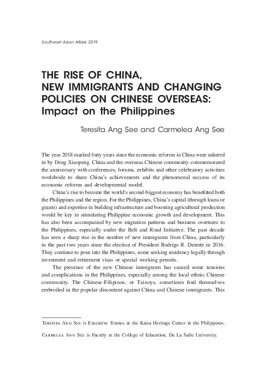 (PDF) The Rise of China, New Immigrants and Changing Policies on ...