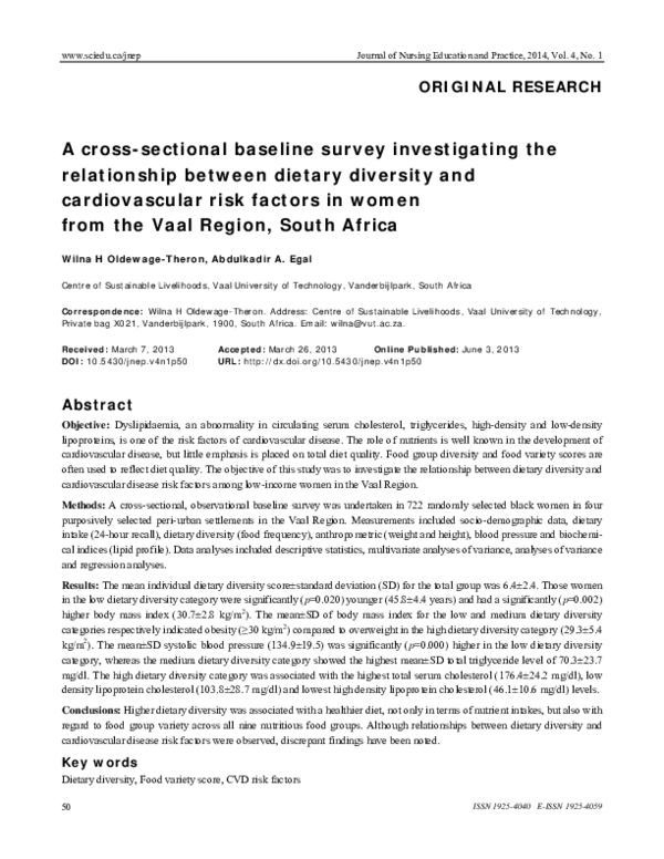 (PDF) A cross-sectional baseline survey investigating the relationship between dietary diversity ...