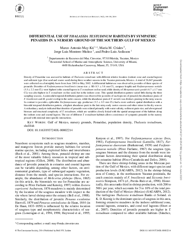 (PDF) Differential use of Thalassia testudinum habitats by sympatric ...